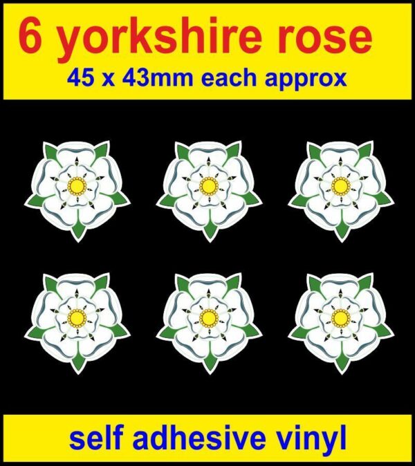 6 x Yorkshire Rose vinyl stickers, county badge laptop toolbox bike car ...